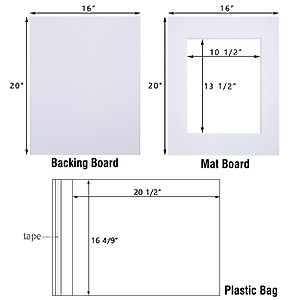 Falling in Art 25 Pack Acid-Free 16x20" White Picture Mats Board Show Kit for 11x14" Pictures, 4-Ply Beveled Precut Photo Boards with Backing Boards and Plastic Clear Bags