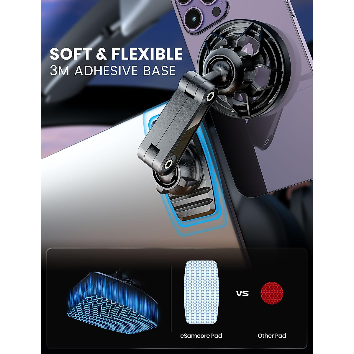 eSamcore Compatible with Magsafe Car Mount, Magnetic Phone Holder for Car with Flexible Base for Magsafe Dash Mount Car Accessories Car Phone Holders for iPhone15 14 13 12 Pro Max [1 PC]