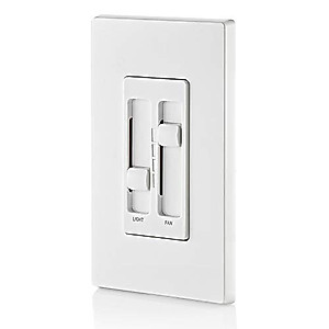 Leviton 66DF-10W SureSlide Dual Quiet Light Control for 150W LED, 300W Incandescent/Halogen, 1.5 Amp Fan, 120V, White