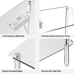 Eglaf Acrylic Side Table Set of 2 with Charging Station & USB Ports - Small End Table - Nightstand Bedside Table for Living Room, Bedroom - 15.7'' L x 11.8'' W x 21.7'' H, 2 Tier