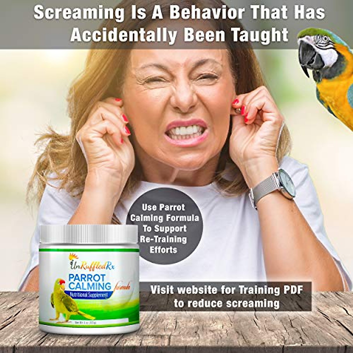 UnRuffledRx Parrot Calming Formula Dietary Supplement for Birds 4 oz. (300 Servings)
