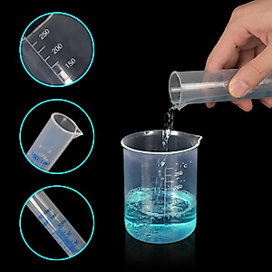APLANET Plastic Graduated Cylinders and Beakers, 10ml, 25ml, 50ml, 100ml Cylinders with 50ml, 100ml, 250ml, 500ml, 1000ml Beakers and 1 Tube Brush, Ideal for Home and School Science Lab