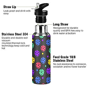 HJJKLLP Colorful Pickleball Sport Water Bottle with Straw Lid Double Wall Vacuum Insulated Stainless Steel Water Bottle 20 oz