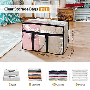 Fixwal 4pcs Clear Blanket Storage Bags, Pillow Storage, 110l Extra Large Totes for Storage with Zipper&Handles, Oversized Moving Bags, Clothes, Comforters and Pillows, Moving Supplies