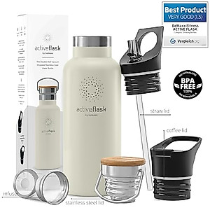 Stainless Steel Water Bottle with Straw, Infuser & 3 Lids: 18/32 OZ Leak-Proof Vacuum Insulated ACTIVE FLASK Drinking Bottles Hot Cold: Double Walled Outdoor Drink Thermo Mug Tea Coffee Sport Gym Bike