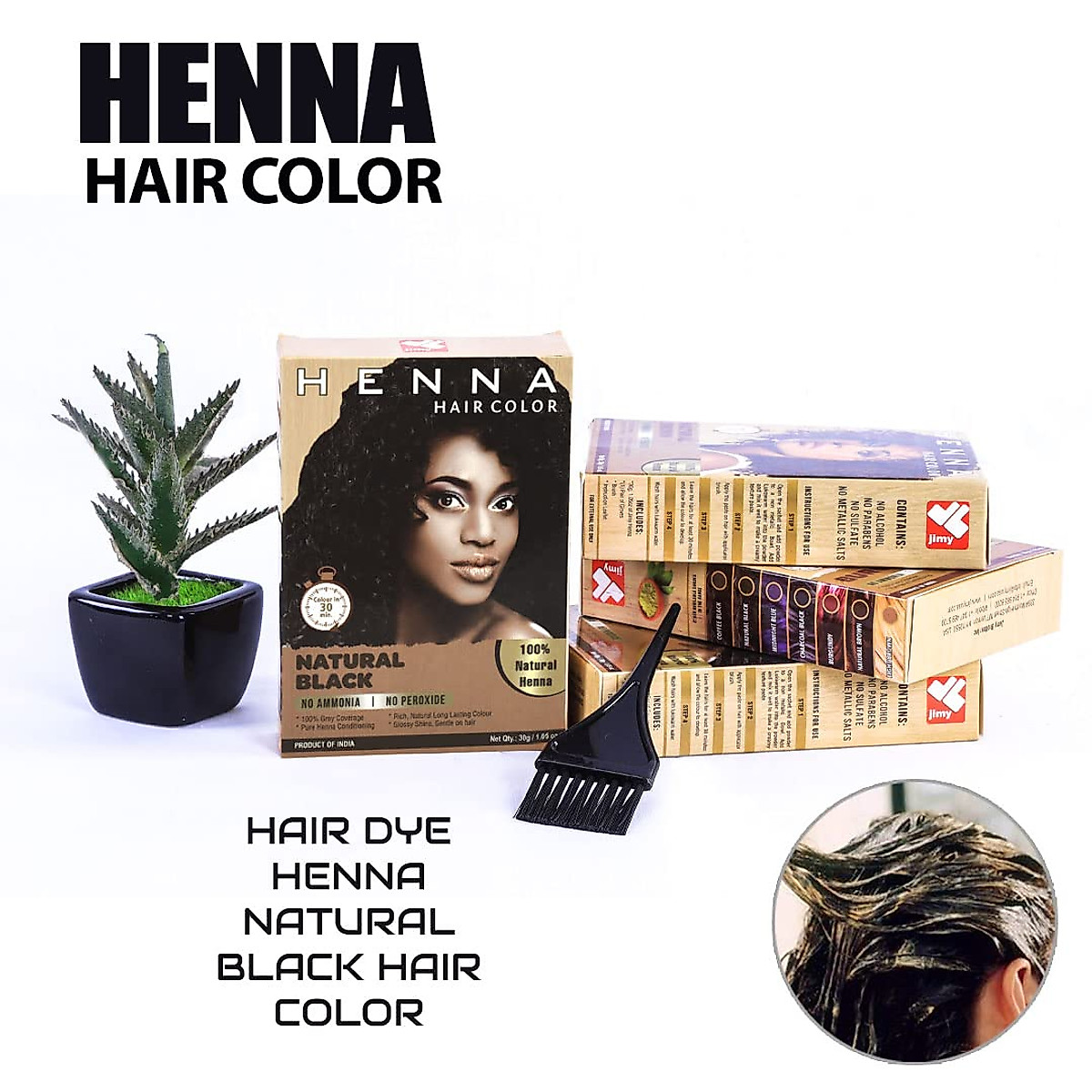 30 Minute Enriched with Herbs Semi Permanent Powder - Harsh Chemical Free Black Hair Dye for Men and Women (Natural Black)