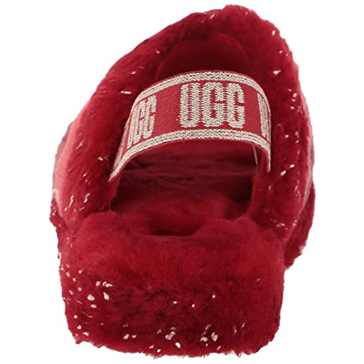 UGG Girls K Fluff Yeah Metallic Sparkle Slipper, Red Multi, 6 Big Kid