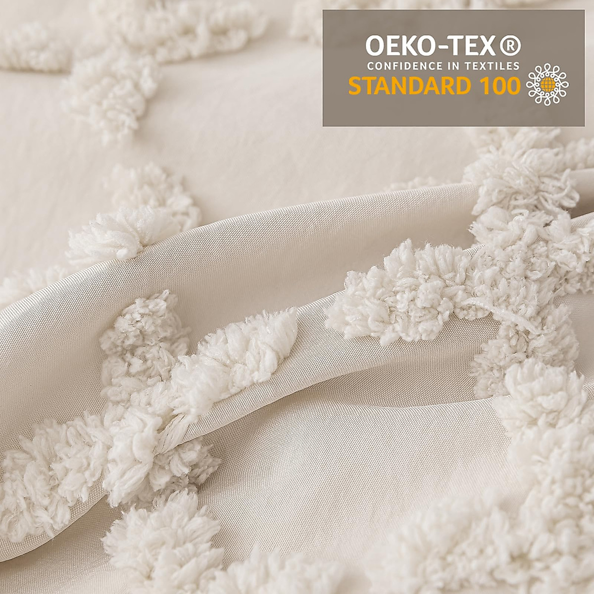 MILDLY Boho Duvet Cover Queen Size, 3 Pieces Shabby Chic Tufted Beige Duvet Cover Sets for Home, Soft Boho Textured Bedding Set for All Seasons