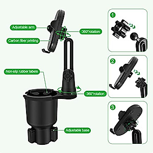 Cup Holder Phone Mount, Car Cup Holder Expander Adapter with Offset Adjustable Base, Cup Holder Phone for Car, Cup Holder Cell Phone Holder Compatible with Cell Phone iPhone 14, Samsung, LG