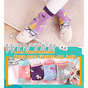 Velice Kids Merino Wool Hiking Socks Toddler Boys Girls Winter Warm Thermal Thick Cushion Crew Boot Socks 6 Pairs (Unicorn C, 1-3T)