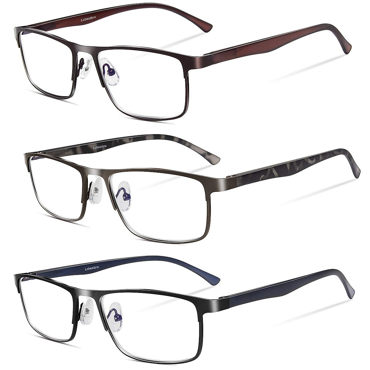 Lcbestbro 3 Pack Business Blue light Blocking Reading Glasses for Men, 2.0 Metal Readers