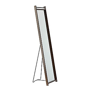 Adesso Abigail Full Length Modern Floor Mirror with Walnut Paper Veneer Wood Grain Finish & Chrome Plated Tube Accent