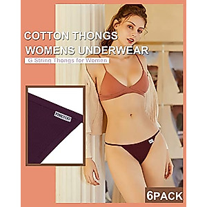 FINETOO 6 Pack G String Thongs for Women Cotton Panties Low Rise Stretch T-back Tangas Sexy Underwear Womens S-XL