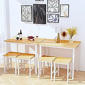 Lamerge Small Kitchen Table Set for 2, Industrial Dining Breakfast Table and 2 Stools, 3 Pieces Dining Table Set for Dining Room, Living Room, Apartment, Small Space (Beige)