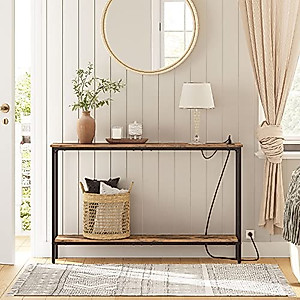 HOOBRO Console Table with Charging Station, 47.2” Narrow Entryway Table with Power Outlets and USB Ports, Skinny Sofa Table, Behind Couch Table, for Entryway, Hallway, Foyer, Rustic Brown BF201XG01
