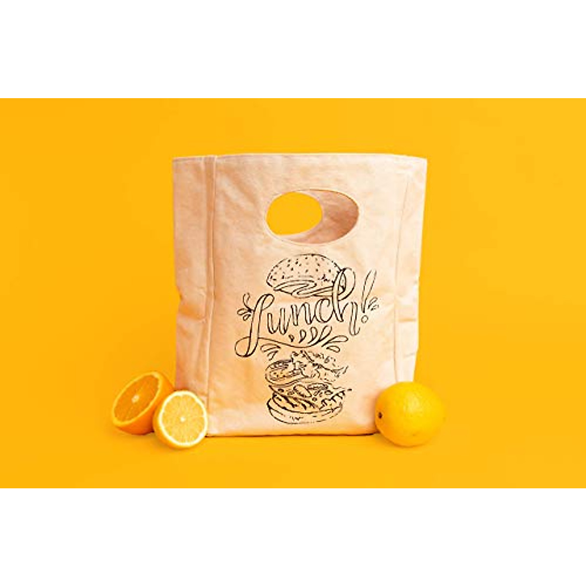 Organic Cotton Canvas Lunch Bag - Sturdy Cotton Cloth Lunch Bag - Reusable and Machine Washable Canvas Lunch Tote - Canvas Lunch Sack for Men, Women and Kids - Premium Quality, Double Stitched (White)