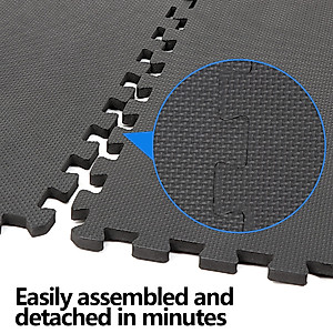 F2C 6 Pieces Puzzle Exercise Mat EVA Foam Interlocking Tiles with 12 End Borders for Gym Home Exercise Workout Floor Protecting Black