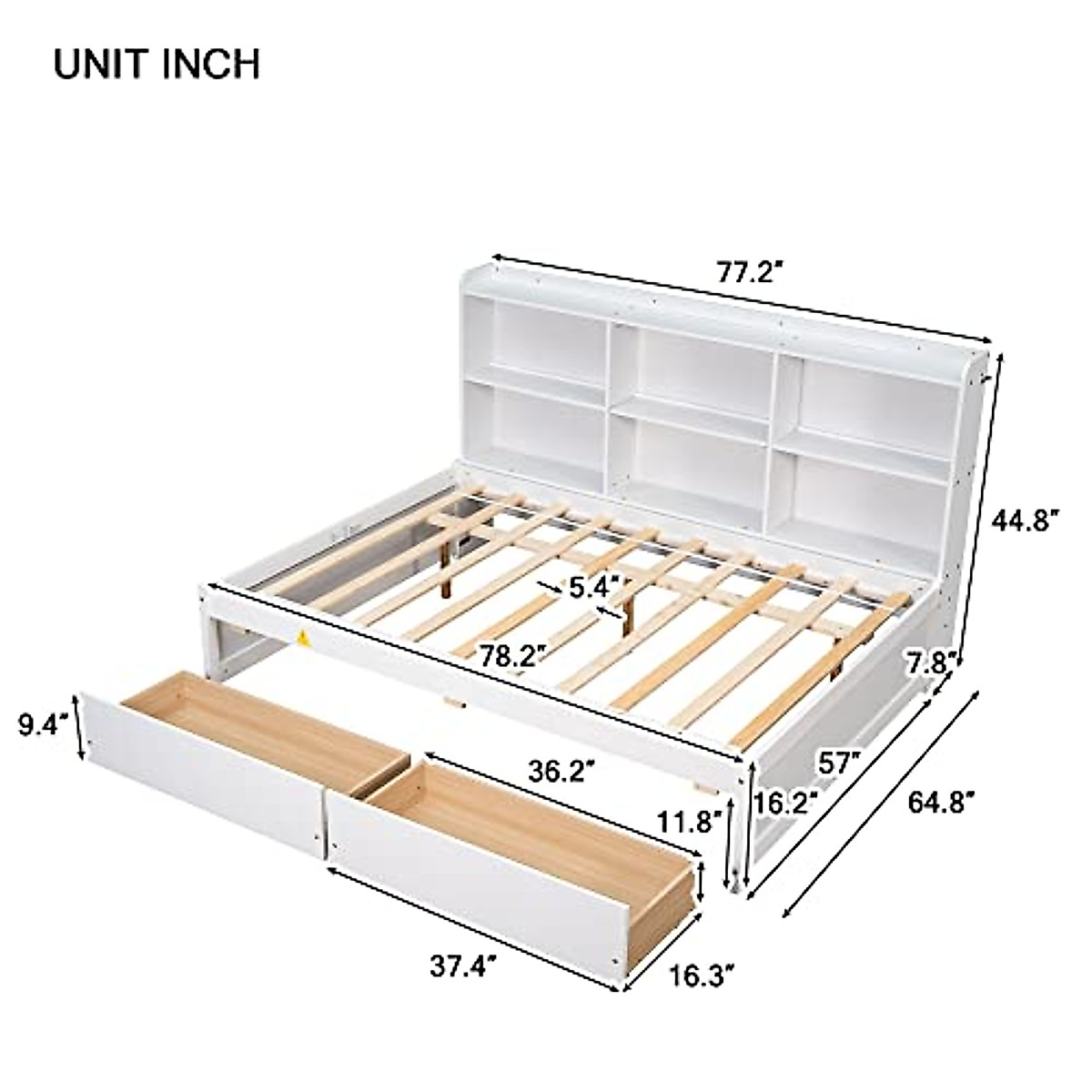 Harper & Bright Designs Full Bed with Storage Drawers and Side Bookcase, Solid Wood Platform Frame, Full Size Daybed Sofa for Bedroom Living Room (Full Size, White) White(side Bookcase)
