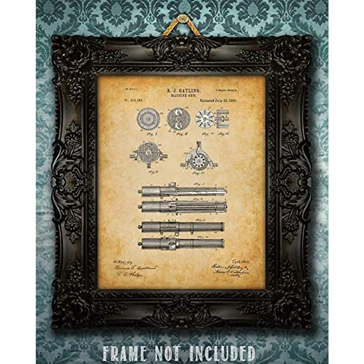 Gatling Machine Gun Patent Print - 11x14 Unframed Patent Print Gun Pictures for Wall - Man Cave Gun Poster Decor - Gift Under $20 for Gun Owners and Firearms Enthusiasts