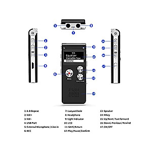 Digital Voice Recorder 16GB Voice Recorder with Playback for Lectures - USB Rechargeable Dictaphon Upgraded Small Tape Recorder