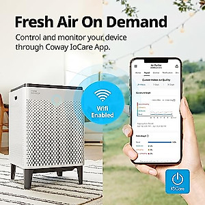 Coway Airmega 300S App-Enabled Smart Air Purifier (Covers 1,256 sq. ft.), True HEPA Air Purifier with Smart Technology, Compatible with Amazon Alexa