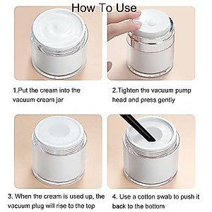 LXIANGN 3Pcs Airless Pump Jars,Refillable Empty Airless Pump Jar Vacuum Push Down Moisturizer Pump Dispenser for Serums,Skincare Cream,Essence,Leak Proof Portable Travel Container (0.5oz,1oz,1.7oz)