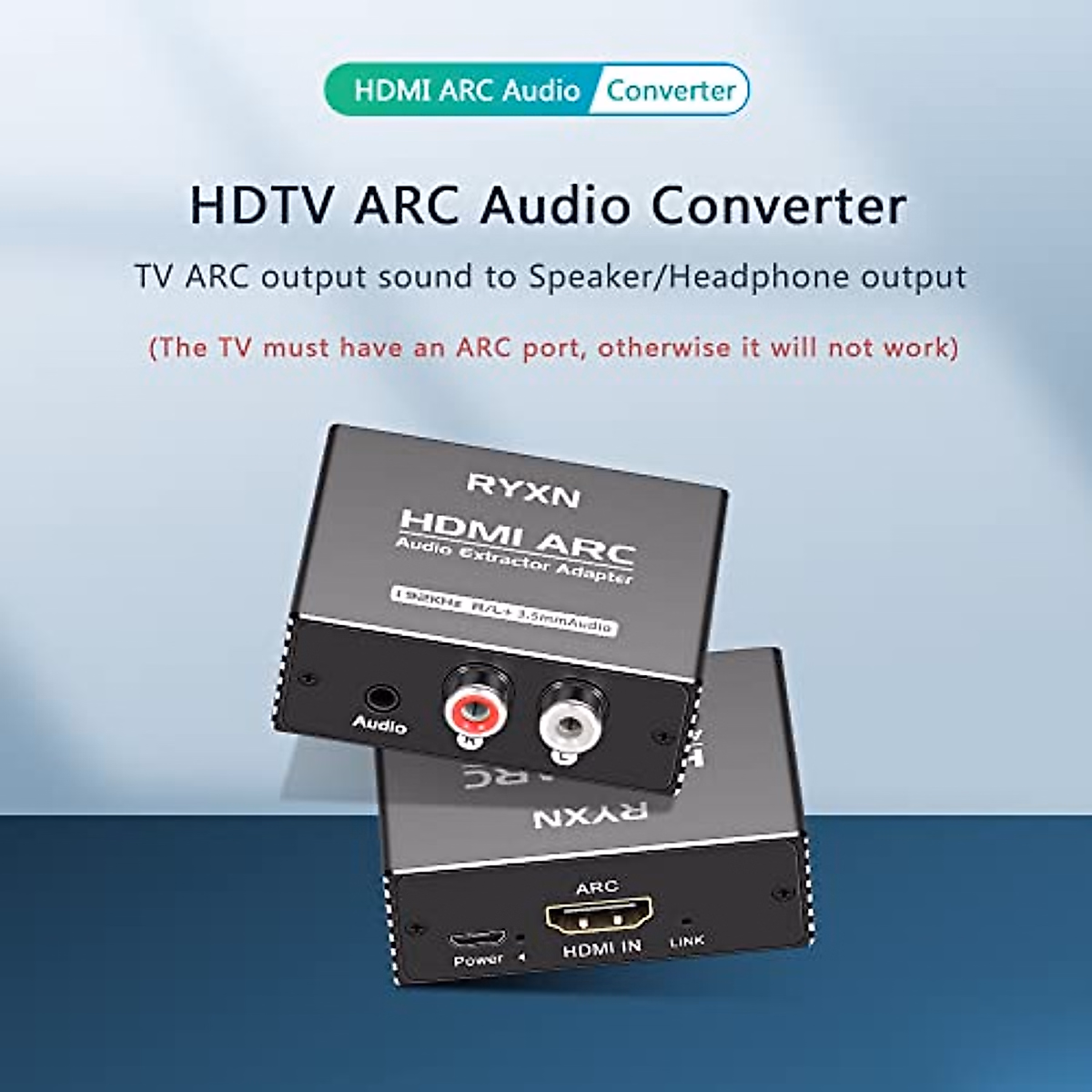 HDMI ARC Audio Extractor 192KHz, HDMI ARC Adapter with 3.5mm Audio and L/R Stereo Audio for HDTV Soundbar Speaker Amplifier
