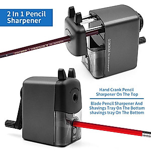 Manual Pencil Sharpener, Eesteros 2 in 1 Hand Crank Pencil Sharpener Heavy Duty for School Classroom, Office, Home(Gray)