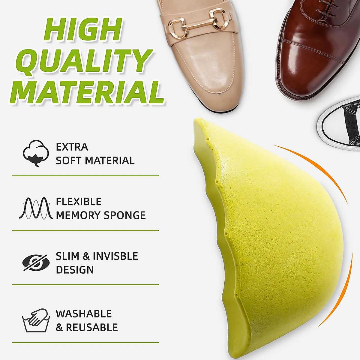 Shoe Fillers for Loose Shoe,Toe Filler Inserts,Shoe Inserts for Shoe Too Big,Heel sliping Make Shoes Fit,for Both Men and Women.Middle:(Half to One Size Bigger)/Green
