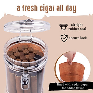 Mantello Cigar Humidor Jar- Acrylic Humidor with Hygrometer for Cigar Humidor, Airtight Lid & Humidifier- Acrylic Humidors for Cigars with Cedar Wood Lining, Holds 18 Cigars