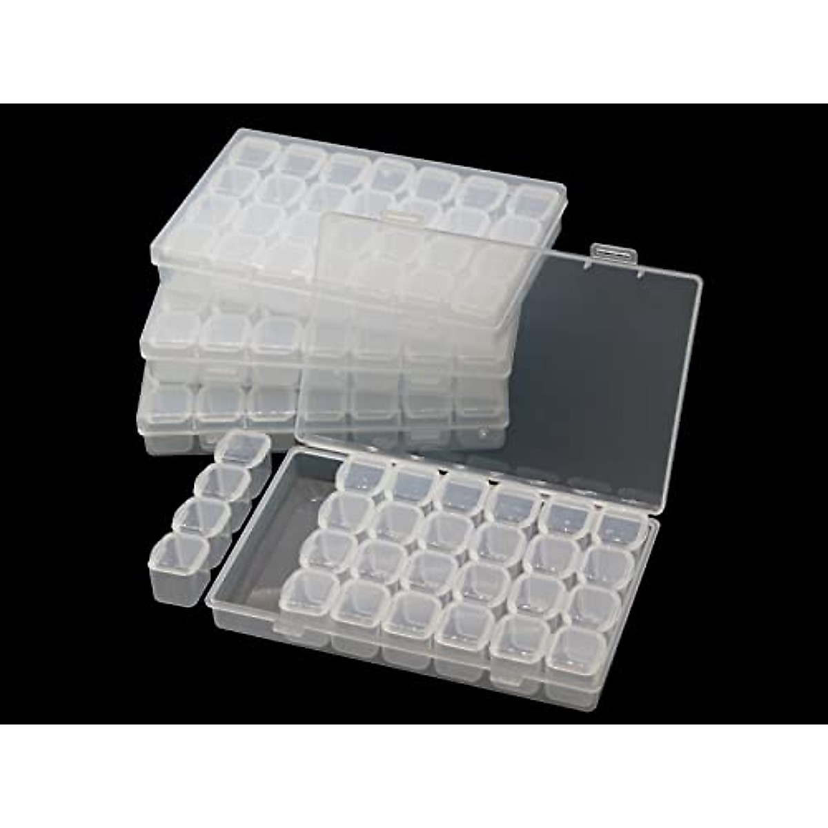 JESEP YONG 112 Slots 4 Pack 28 Grids Plastic Organizer Box Clear Beads Storage Container Jewelry Case for Art DIY Crafts , Nail Diamonds ,Jewelry , Painting