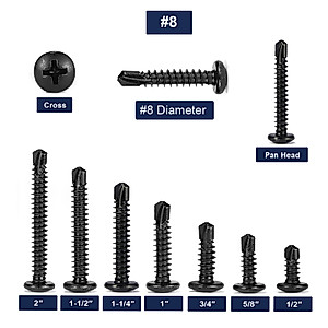 #8 x 3/4" Sheet Metal Screws 100Pcs 410 Stainless Steel Pan Head Tek Screws Fast Self Tapping Screws Black Oxide by SG TZH