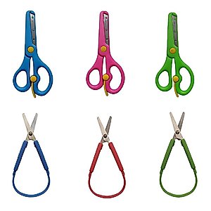 Loop Scissors for Children and Teens,Preschool Training Scissors,Children Safety Scissors,Easy-Open Squeeze Handles, For Special Needs (6-Pack)