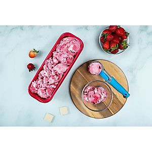 LIN Insulated Ice Cream Containers 2-Pack with Serving Scoop - 1.6 Quart Reusable Rectangle Dessert Storage Tubs for Homemade Ice Cream, 1 Red & 1 White Lid - Non-BPA Plastic - Dishwasher-Safe