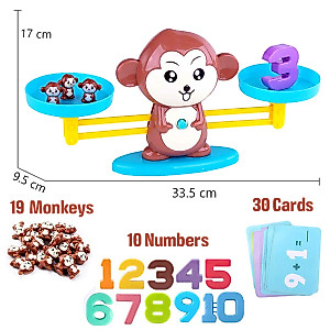 CozyBomB™ Monkey Balance Counting Toys Cool Math Games - STEM Preschool Educational Toys for 3 4 5 Year olds Cool Math Educational Kindergarten - Number Toddler Learning Games for Boys and Girls