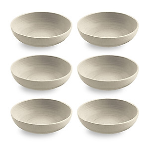 TarHong Planta Artisan Solids Low Bowl, Planta (Majority Plant Based with Melamine Binder), Shatterproof, Indoor/Outdoor Entertaining, Matte Birch, Set of 6