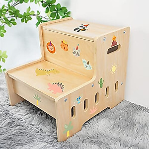 Wooden 2 Step Stool for Kids, Victostar 2 Step Stool for Bathroom, Potty Training, Kitchen and Closet, Perfect for Kids and Adults