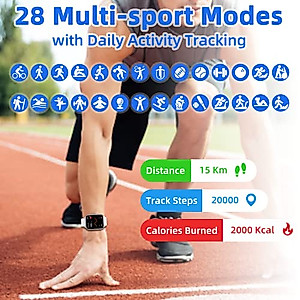 Smart Watch with Phone Function, Make/Answer Call AI Voice Control, Smartwatch with 28 Sport Modes Pedometer Blood Oxygen Heart Rate Sleep Monitor, Fitness watch for Android and IOS Phones Men Women