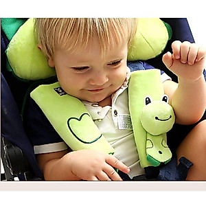 Baby Car Seat Belt Strap Covers -Double Sided Cartoon Animal Soft Infant Seat Belt Shoudler Pads for Baby (Green Frog)