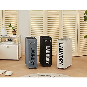 DOKEHOM 25-Inches Slim Laundry Basket on Wheels, Collapsible Rolling Laundry Hamper, Foldable Narrow Corner Clothes Storage Bins (Dark Grey)