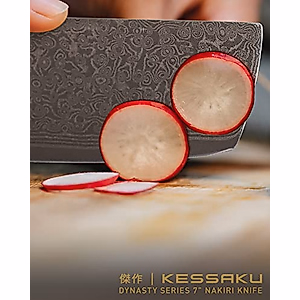 KESSAKU Nakiri Knife - 7 inch - Damascus Dynasty Series - Asian Vegetable Cleaver - Razor Sharp Kitchen Knife - Forged 67-Layer Japanese AUS-10V Stainless Steel - G10 Garolite Handle with Blade Guard