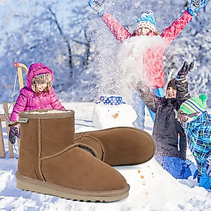 FANTURE Kids Snow Boots Boys Girls Winter Boots Cow Suede Warm Faux Fur Lined Durable Shoes(Little Kid/Big Kid) U422TX902.SA-Chestnut-32