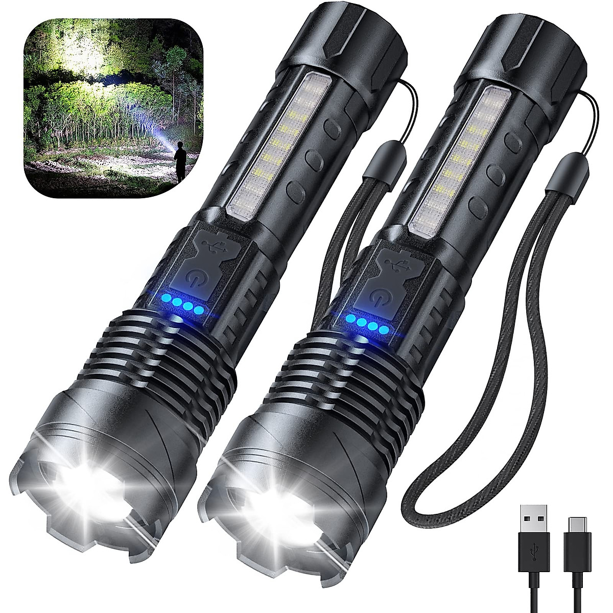 Cinlinso Flashlight High Lumens Rechargeable 2 Pack, 980000 Lumen Super Bright Led Flashlights with 7 Light Modes, IPX6 Waterproof, Powerful Handheld Flash Light for Camping Home Emergencies