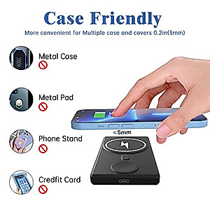 PEAPOLET Magnetic Wireless Power Bank,3 in 1 Slim 5000mAh Wireless Portable Charger Mag-Safe Battery Pack Compatible with iPhone 14/13/12/Pro/Mini/Pro Max Apple Watch Series 8/7/6 (Black)