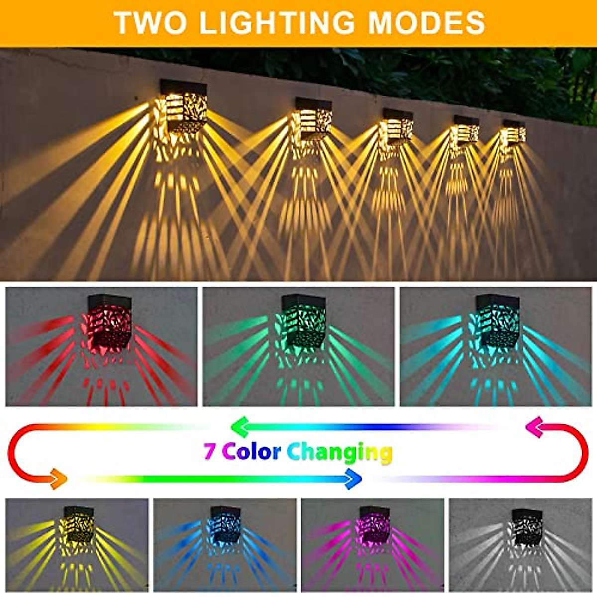 EGOBOO Solar Deck Lights for Stairs Outdoor Waterproof Led,6 Pcak Color Glow Fence Lights Solar Powered,Universal Front Yard Garden Pool Wall Wtep Post Mailbox Patio Landscape Lamps (Black)