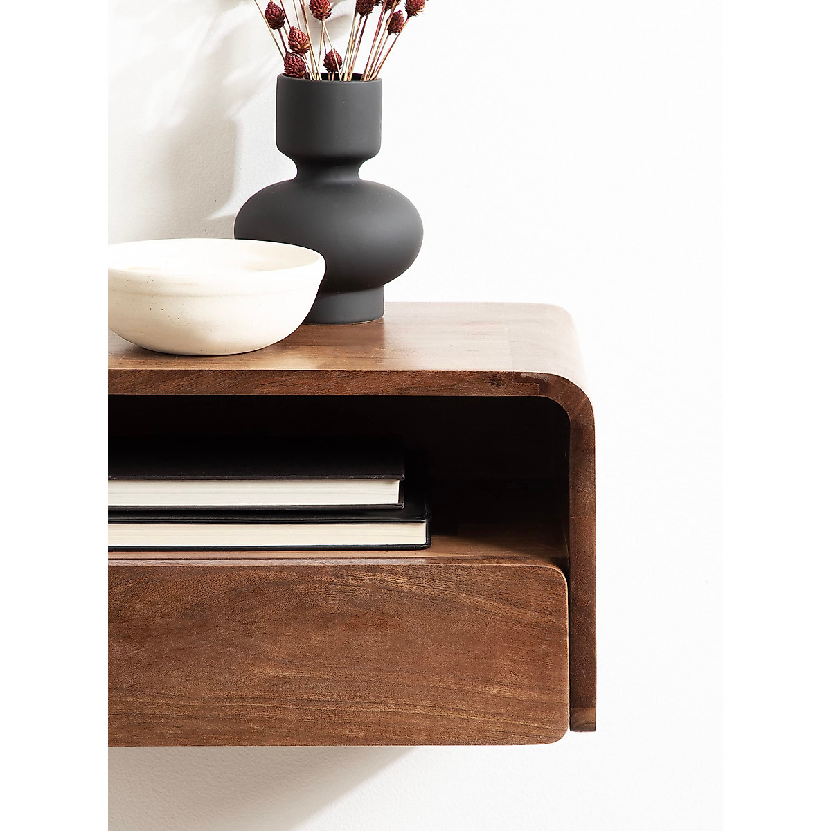 Kate and Laurel Kato Modern Wood Floating Side Table with Drawer, 18 x 10 x 9, Walnut Brown, Contemporary Wooden Floating Nightstand for Bedroom Bedside Table