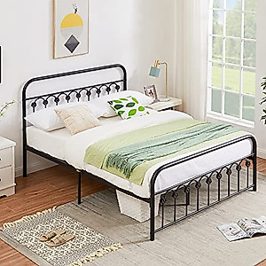 VECELO Bed Frame, Queen Size Metal Platform with Headboard & Footboard, Premium Steel Slat Support Mattress Foundation,No Box Spring Needed