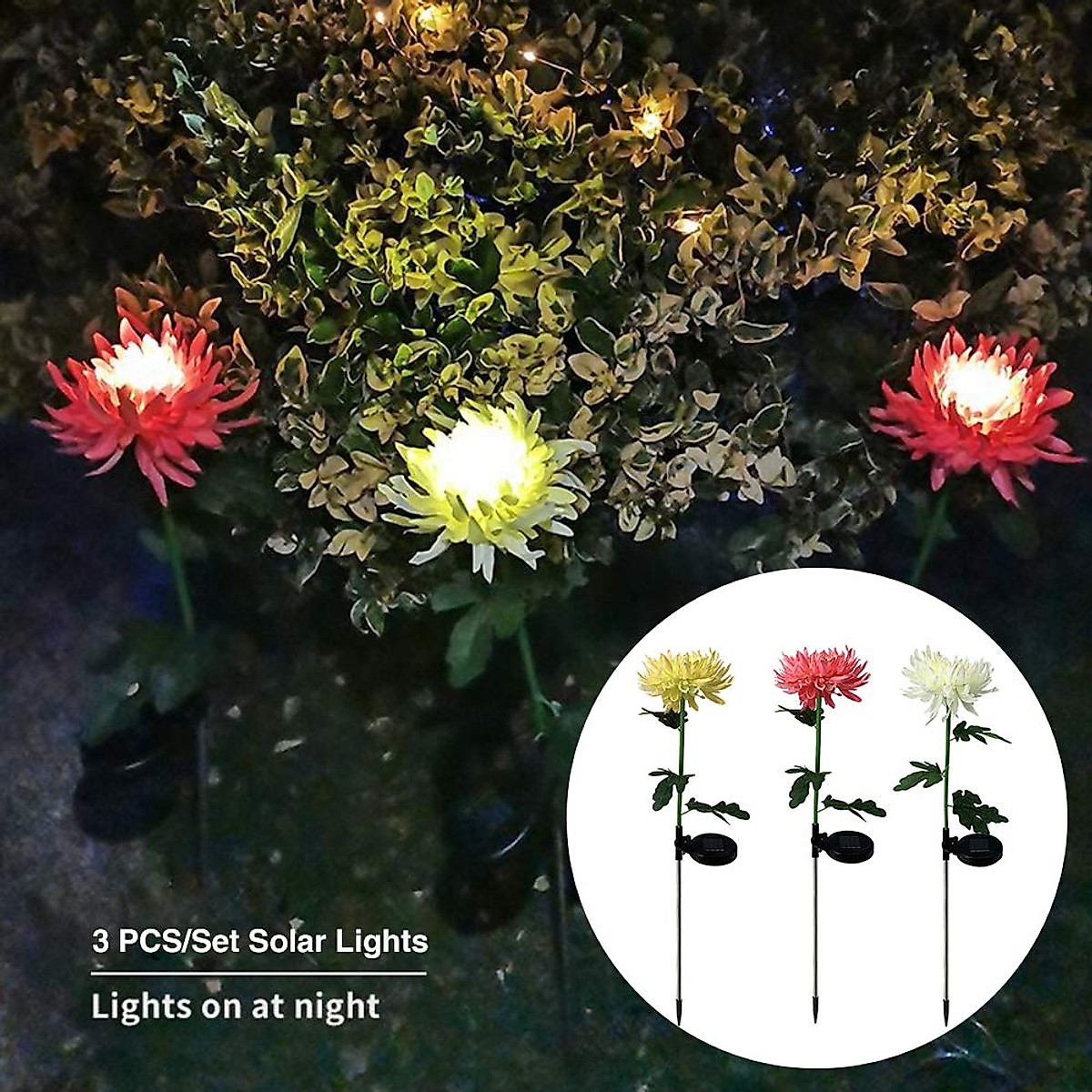 Outdoor Solar Garden Stake Lights, Chrysanthemum Decor Solar Pathway Lights LED Solar Garden Lights, Waterproof Stake Light for Garden Patio Yard Pathway Decor