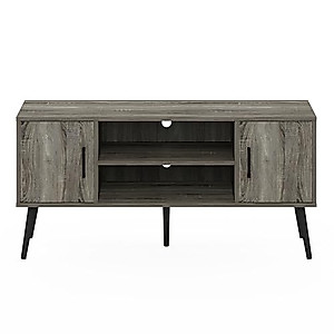 Furinno Claude Mid Century Style Wood Legs TV Stand for TV Size up to 50 inch with Two Cabinets, French Oak