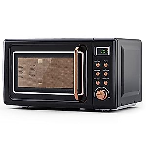 SIMOE Countertop Microwave Oven, 0.7 Cu Ft 700W Retro Small Microwave with 8 Auto-cooking Set & 10 Inch Removable Turntable, Compact Microwave w/Defrost, Child Lock, Timer, 5 Micro Power, LED Lighting